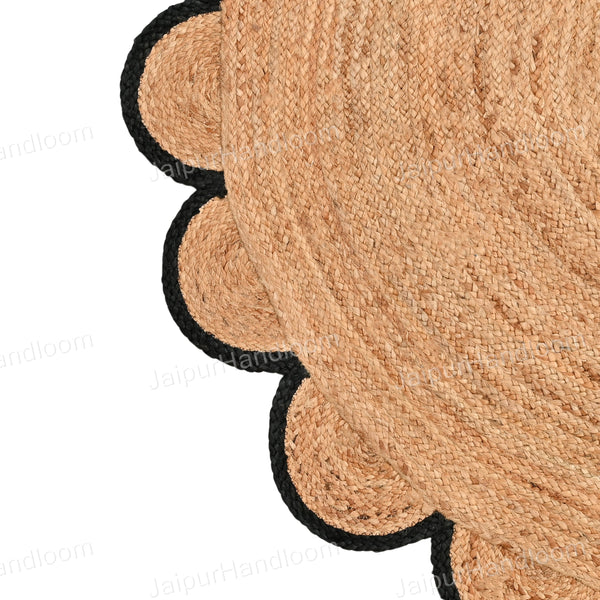 Jute Scallop Round Rug, Scalloped Edge Rug Braided Boho Circular Handm