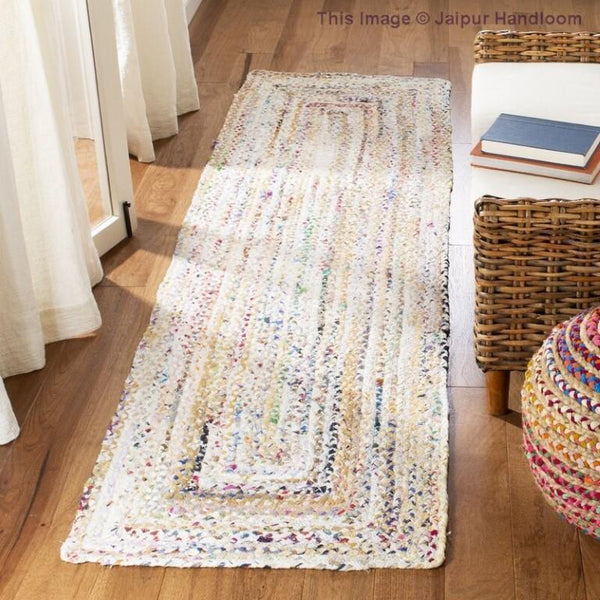 White Braided Hallway Runner, 2 X 18 Feet Long Living Room Rug Runner