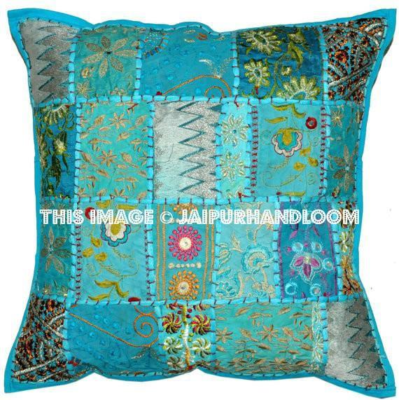 2pc Blue Indian Bohemian Pillow Decorative Patchwork Pillows for couch