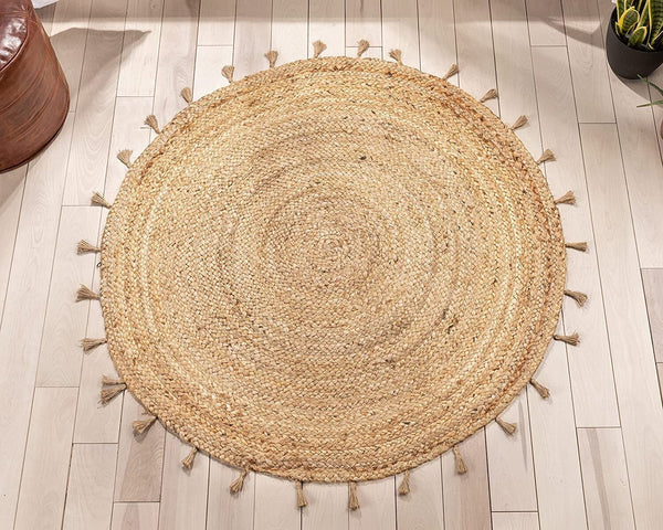 Natural Jute Round Rugs with tassels, For Floor carpet