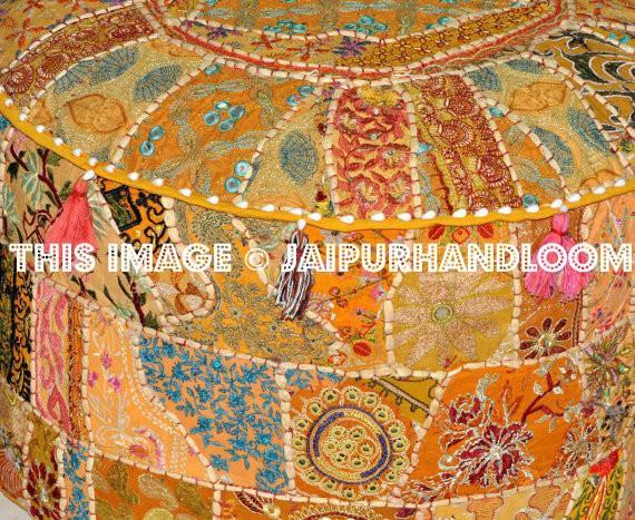 Outdoor pouf ottoman in Yellow